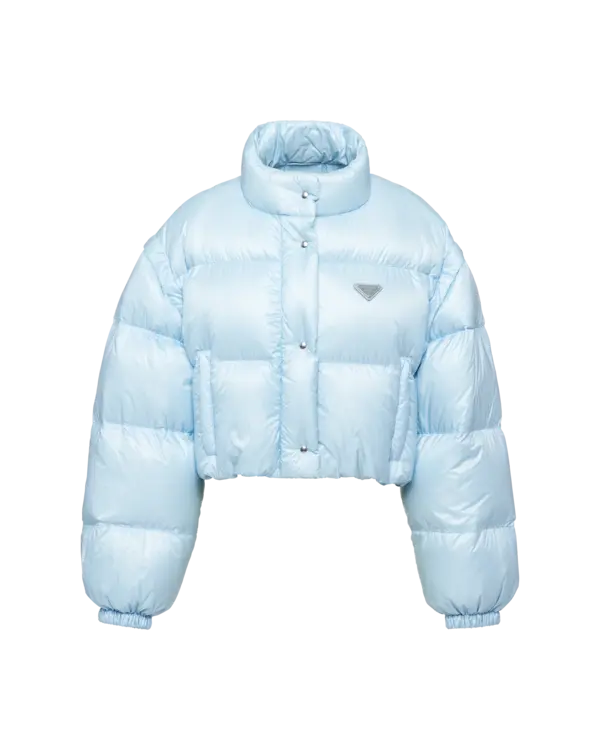Prada Re-Nylon Cropped Convertible Down Jacket - Sky Blue
